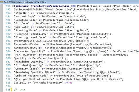 Event Request T 99000853 OnAfterTransferFromProdOrderLine Issue 1102