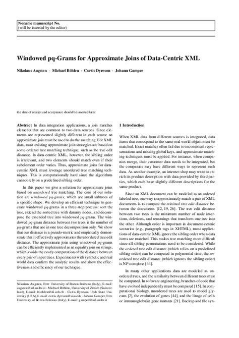 Pdf Windowed Pq Grams For Approximate Joins Of Data Centric Xml Johann Gamper And Michael