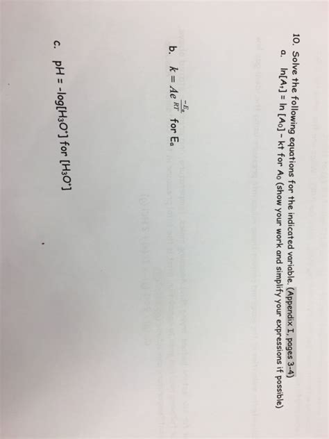 Solved Solve The Following Equations For The Indicated Chegg
