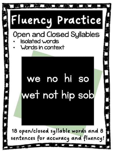 Open And Closed Syllable Fluency Practice By Pocketful Of Acorns