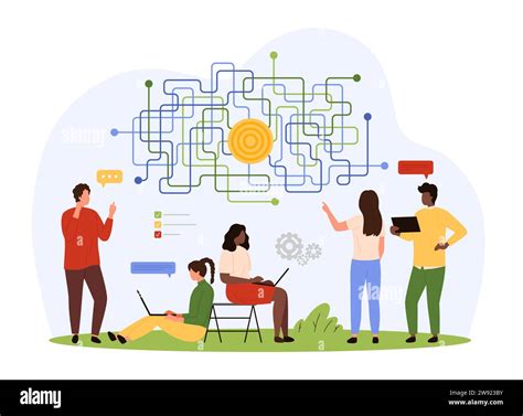 mind map diagram vector illustration cartoon tiny people research