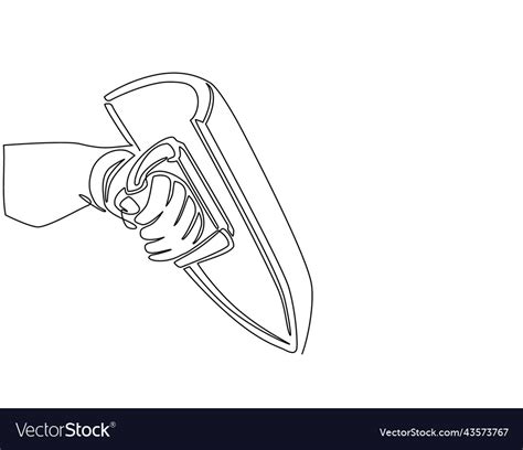 Single One Line Drawing Hand Holding Shield Hand Vector Image
