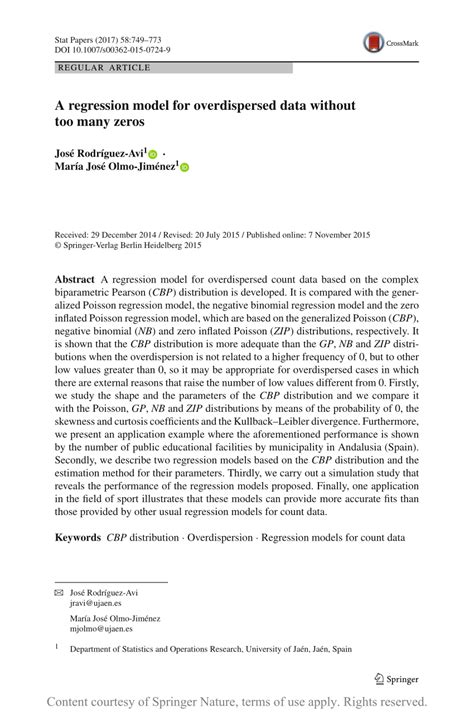 A Regression Model For Overdispersed Data Without Too Many Zeros Request Pdf