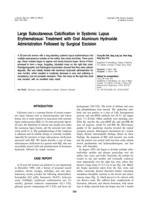 Pdf Large Subcutaneous Calcification In Systemic Lupus Erythematosus Treatment With Oral