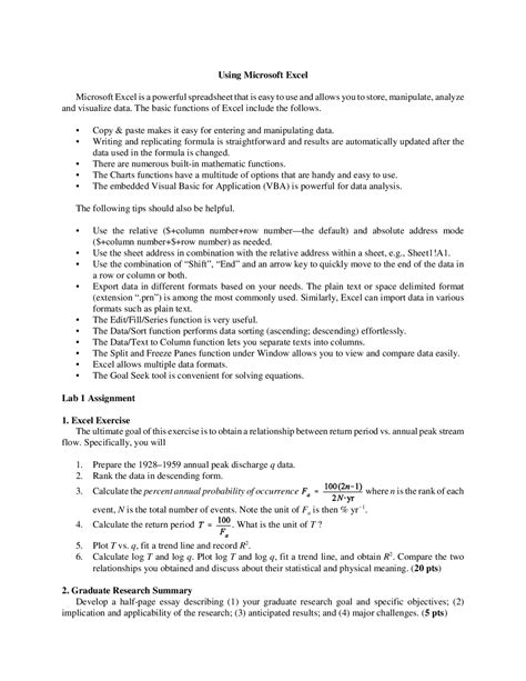 Using Microsoft Excel Research And Teaching Methods Lab Docsity