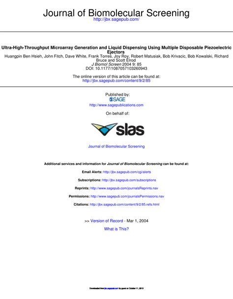 Pdf Ultra High Throughput Microarray Generation And Liquid Dispensing Using Multiple