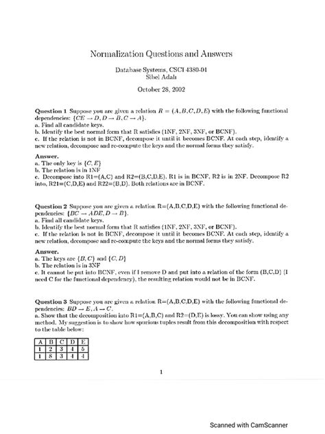 Normalization Question Answer Pdf