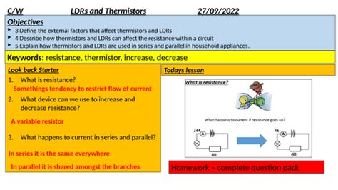 Ldrs And Thermistors Gcse Physics Teaching Resources