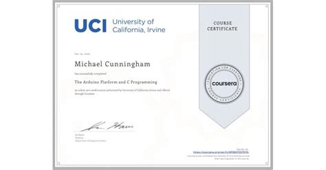 Completion Certificate For The Arduino Platform And C Programming