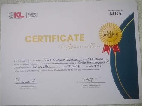 Shaik Shameem On Linkedin Klbs Kluniversity Internship Awards