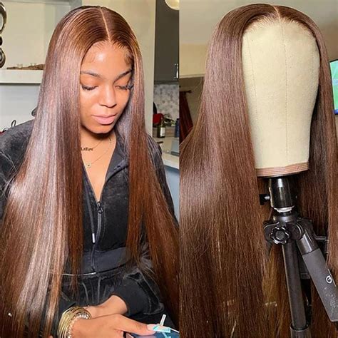 Chocolate Brown Straight Lace Front Human Hair Wig Styles 2024 4 Glue