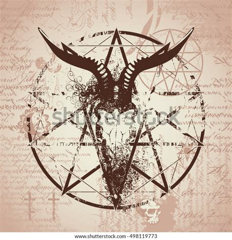Vector Illustration Skull Goat Pentagram Splashes Stock Vector Royalty