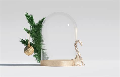 3d 연단 디스플레이 크리스마스 배경 미용 제품 화장품 프리젠 테이션 금 반짝이 장식 자연 크리스마스 트리 가지입니다 유리 돔 받침대 새해 스튜디오 겨울 3d 렌더링 모형