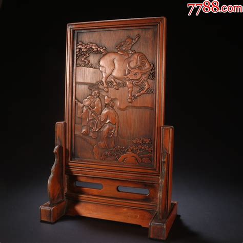 清沈全林款竹雕童子牧牛图插屏 价格4500元 Se95576242 其他文房用具 零售 7788收藏收藏热线