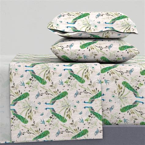 Floral Peacock Sheets Peacock Chinoiserie Blush By Nouveaubohemian Vintage Boho French