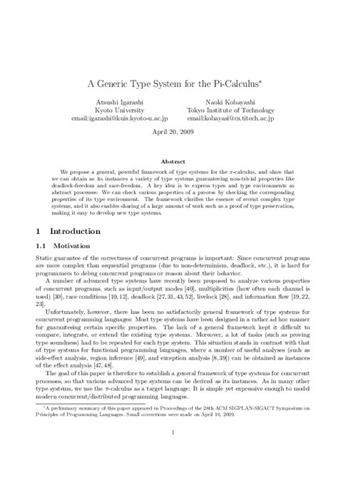 Pdf A Generic Type System For The Pi Calculus