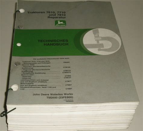Werkstatthandbuch Arttm2680 John Deere Traktor 7610 7710 7810 In