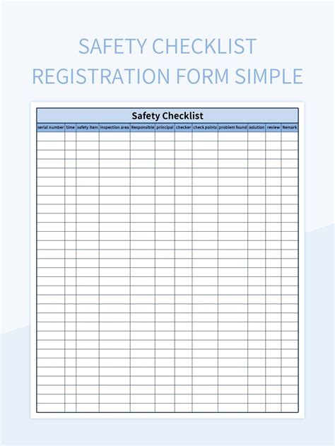 Safety Checklist Registration Form Simple Excel Template And Google Sheets File For Free