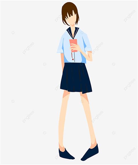穿校服 扁平女孩 學生 穿校服女學生插畫 統一剪貼畫 穿著校服 扁平女孩素材圖案，psd和png圖片免費下載