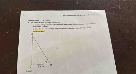 solved math graded assignment unit test part 2 right triangie trigonometry score for