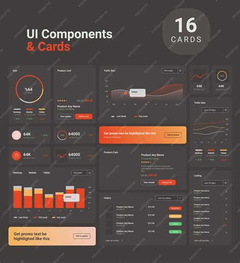 Premium Vector Dark Dashboard Ui Elements For Web Project