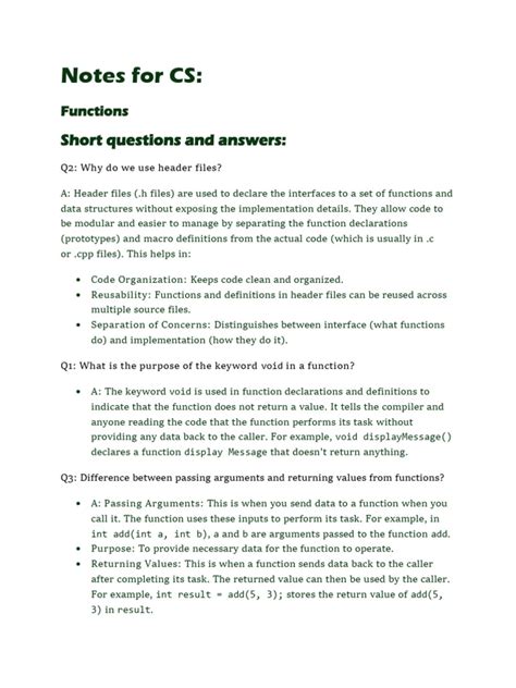 Notes Of Chapter 5 Funtions Pdf Parameter Computer Programming Computer Science