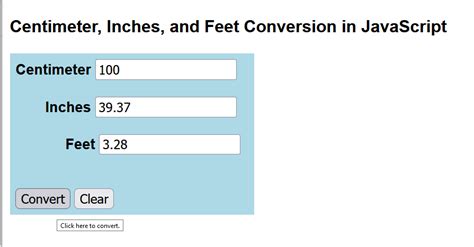 Centimeter Inches And Feet Conversion In Javascript Free Computer Programming Source Codes