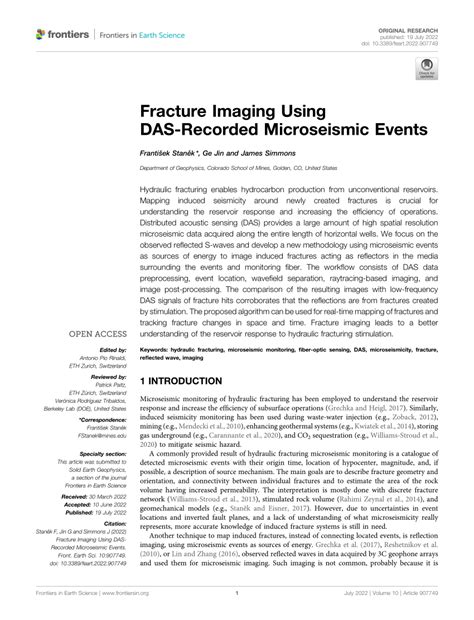 Pdf Fracture Imaging Using Das Recorded Microseismic Events