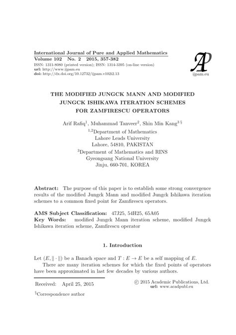 pdf the modified jungck mann and modified jungck ishikawa iteration