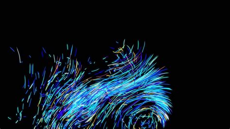 Abstract Colorful Gentle Flow Of Bended Narrow Lines Over The Black