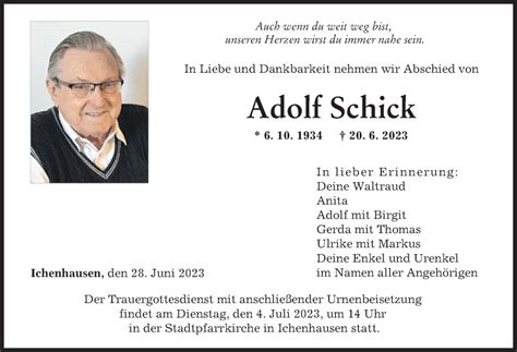Traueranzeigen Von Adolf Schick Augsburger Allgemeine Zeitung