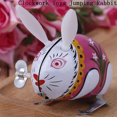 1pc Cute Tin Wind Up Clockwork Toys Jumping Rabbit Classic Toyh`ze 5