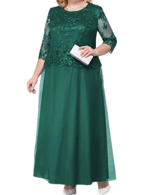 Sysea Plus Size Women Lace Patchwork Long Maxi Dress
