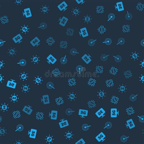 Set Location 5G Network Processor Antenna And On Seamless Pattern Vector Stock Vector