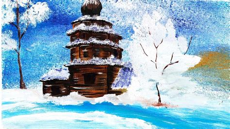 Как нарисовать церковь Как нарисовать зимний пейзаж Рисуем зиму гуашью Правополушарное