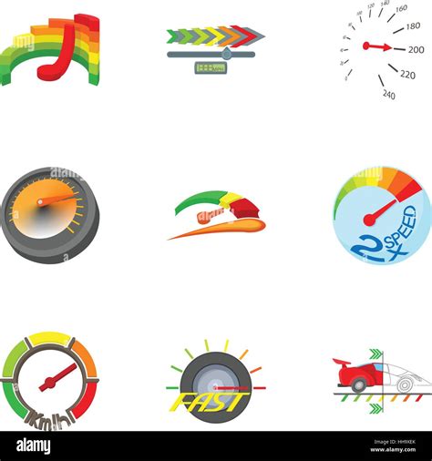 Types Of Speedometers Icons Set Cartoon Style Stock Vector Image And Art Alamy