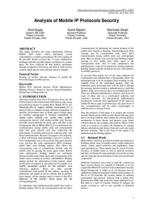 Pdf Analysis Of Mobile Ip Protocols Security