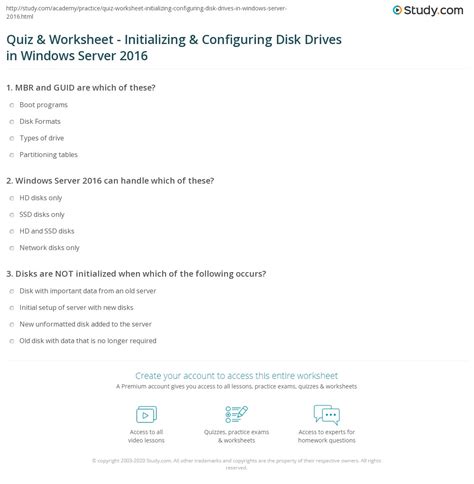 Quiz And Worksheet Initializing And Configuring Disk Drives In Windows Server 2016