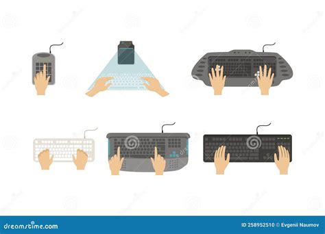 Keyboard With Human Hands Typing And Pressing Computer Buttons Vector Set Stock Illustration