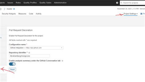 Cannot See Pull Request Tab In Project Setting Sonarqube Server