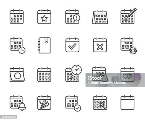 캘린더 선 아이콘의 벡터 집합입니다 아이콘 날짜 약속 일정 휴일 날짜 계획 일기 중요한 날 미리 알림 등이 포함되어 있습니다 픽셀 완벽 달력에 대한 스톡 벡터 아트 및 기타