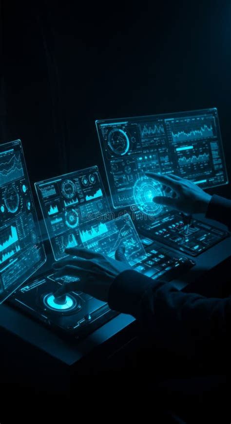 Hands Interacting With Futuristic Blue Digital Interface Stock Illustration Illustration Of