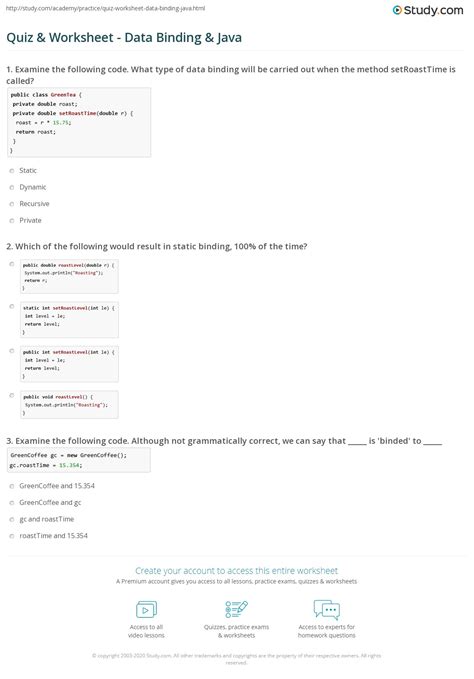 Quiz And Worksheet Data Binding And Java