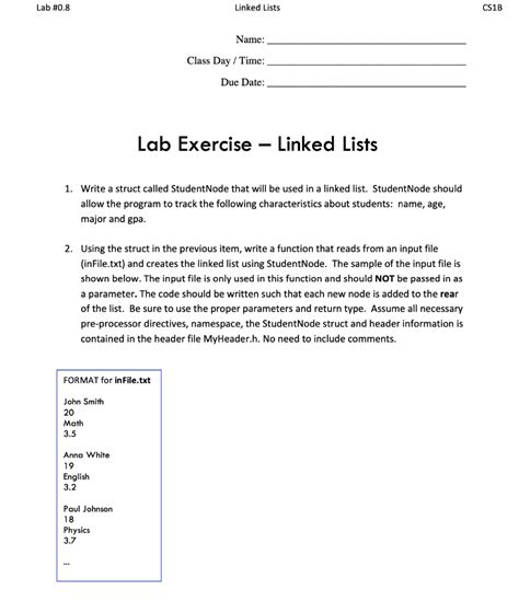 Solved Lab 0 8 Linked Lists CS1B Name Class Day Time Chegg Com