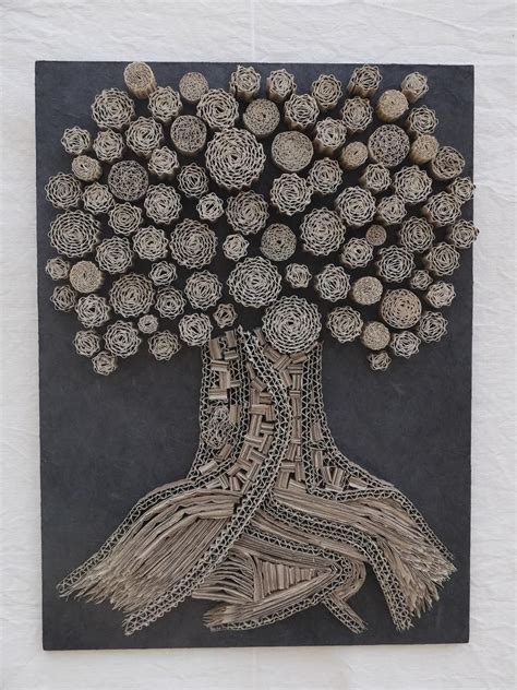 Tableau Arbre En Carton Recyclé Cannelure Graphique Etsy Cardboard Recycling Cardboard Art