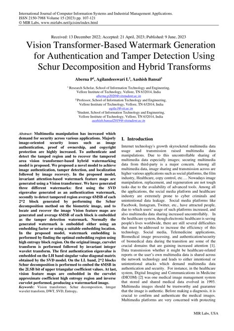Pdf Vision Transformer Based Watermark Generation For Authentication And Tamper Detection