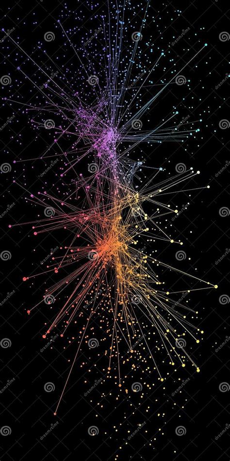 Colorful Abstract Network Visualization With Lines And Dots On Black Background Stock