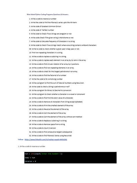 Python Coding Programs Question And Solutions Pdf