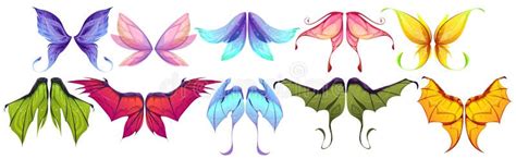 Wings Of Fairy Dragon Or Butterflies Isolated Set Stock Vector