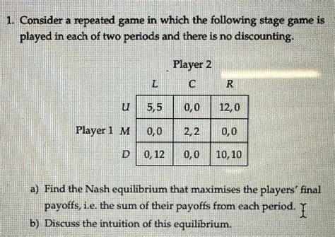 Solved 1 Consider A Repeated Game In Which The Following